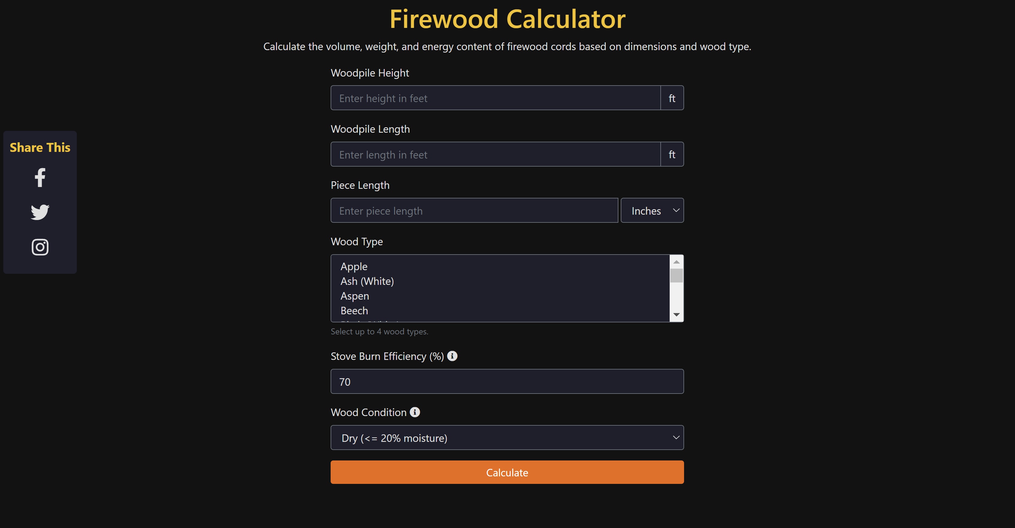 Firewood Stack Calculator – Accurate Firewood Stack Volume & Weight Measurement